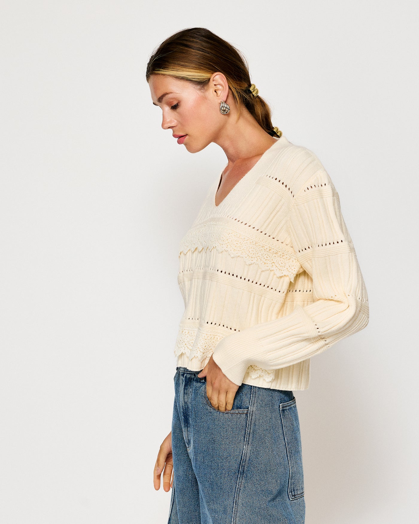 Lace detailed knit sweater – Line & Dot