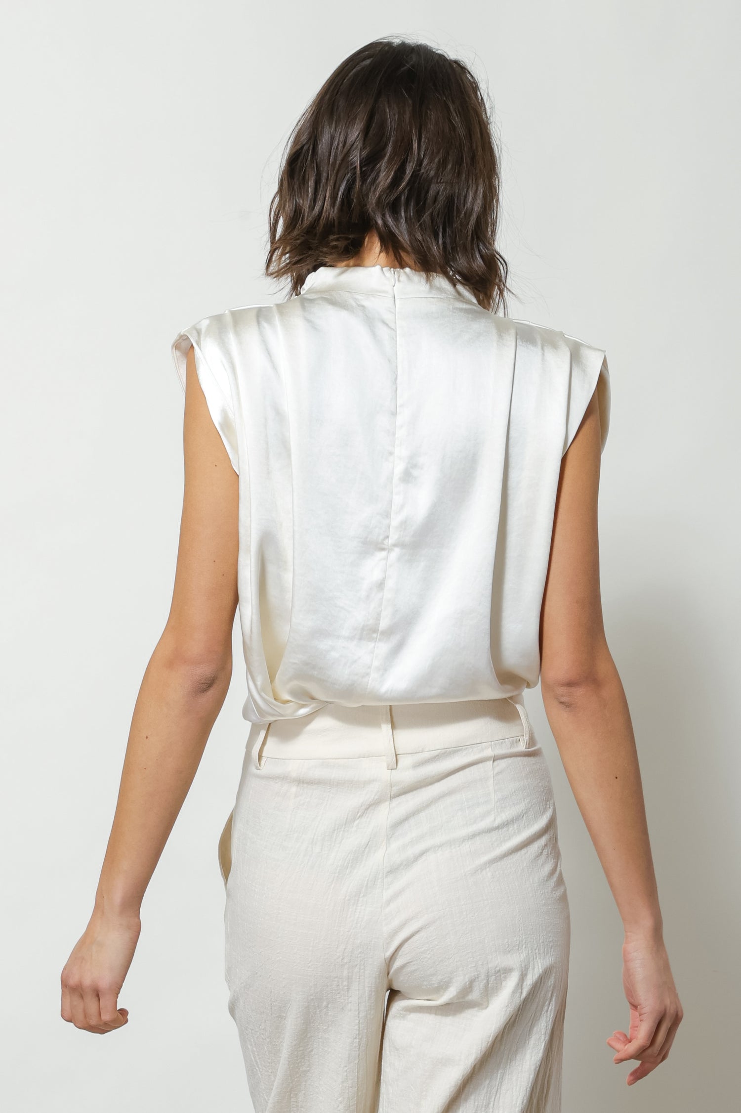 DOLLY SATIN MOCK NECK BLOUSE IVORY – Line & Dot